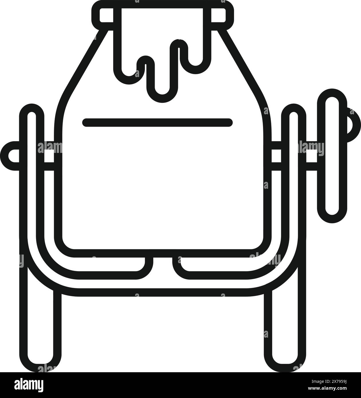 Black and white line drawing of a classic milk can on a tripod stand ...