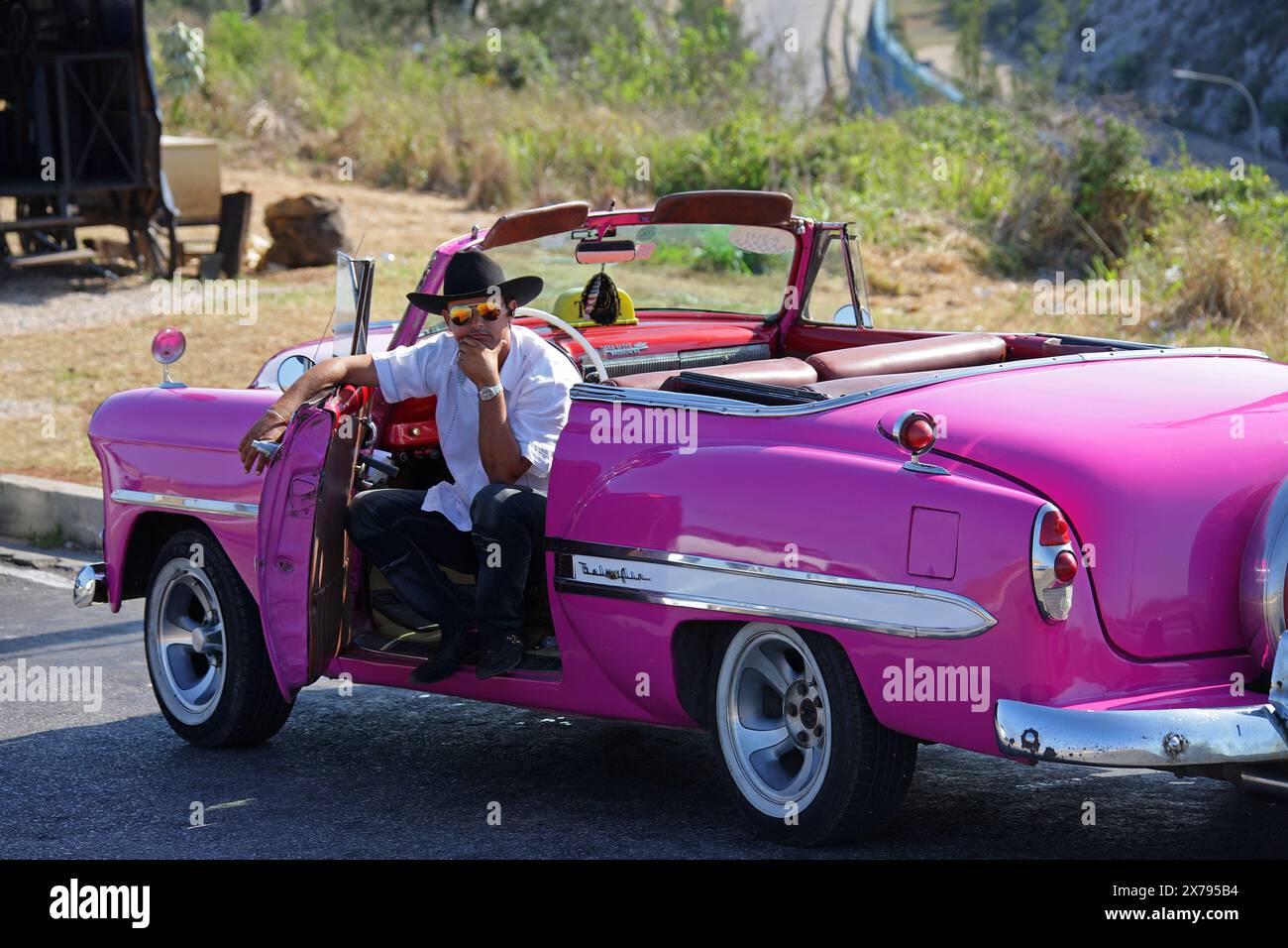 Pink 1953 Chevrolet Bel Air Convertible Classic Car Used as a Taxi ...