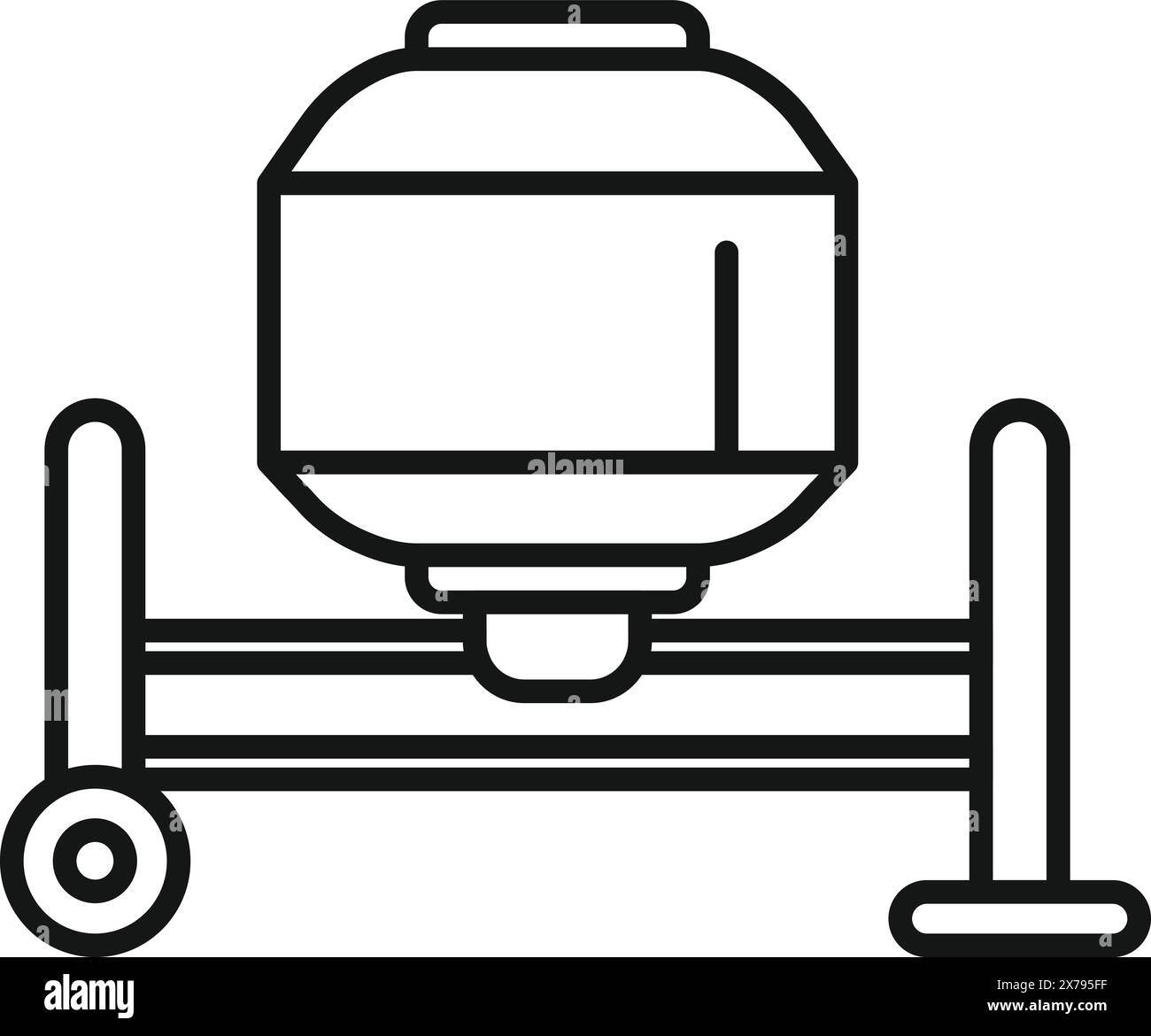 Simple line icon depicting a horizontal drum mixer, typically used for ...