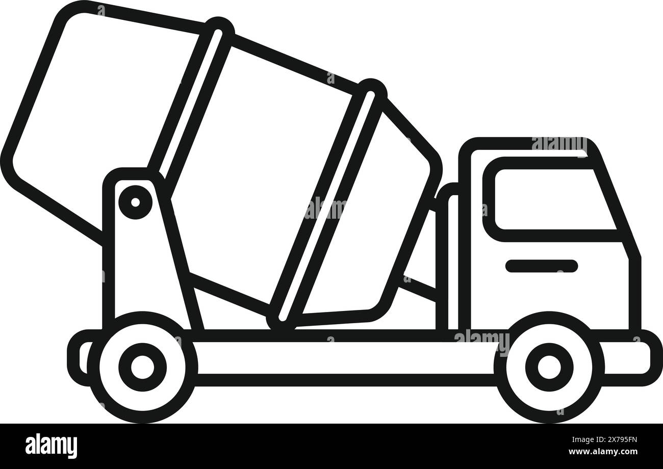 Black and white line drawing of a concrete mixer truck, suitable for ...