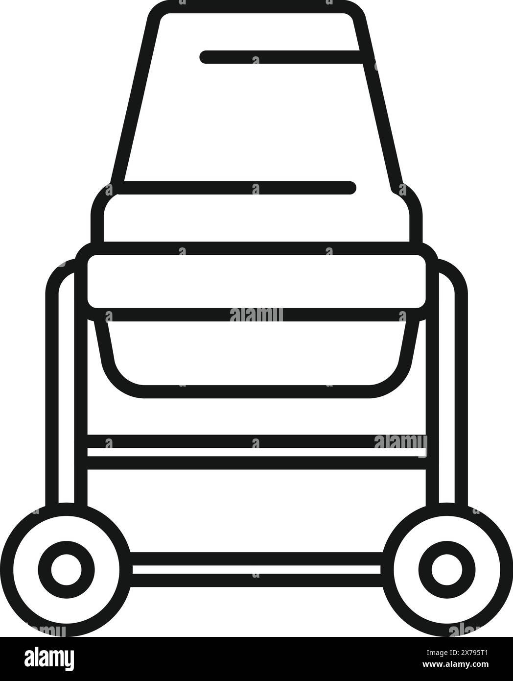 Simple black line drawing of an empty airport baggage cart icon on a ...