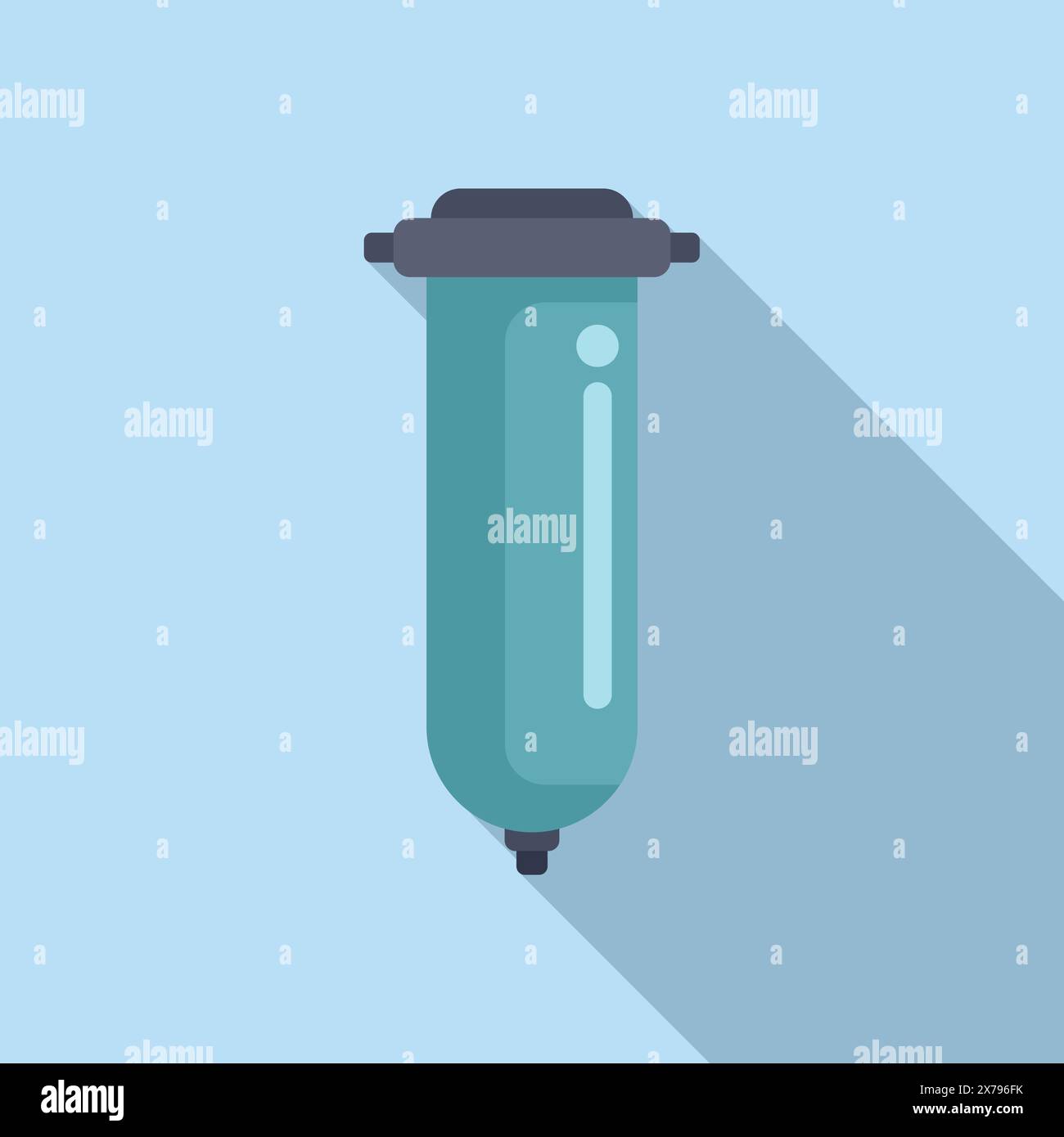 Modern, flat design icon of a medical syringe on a light blue ...