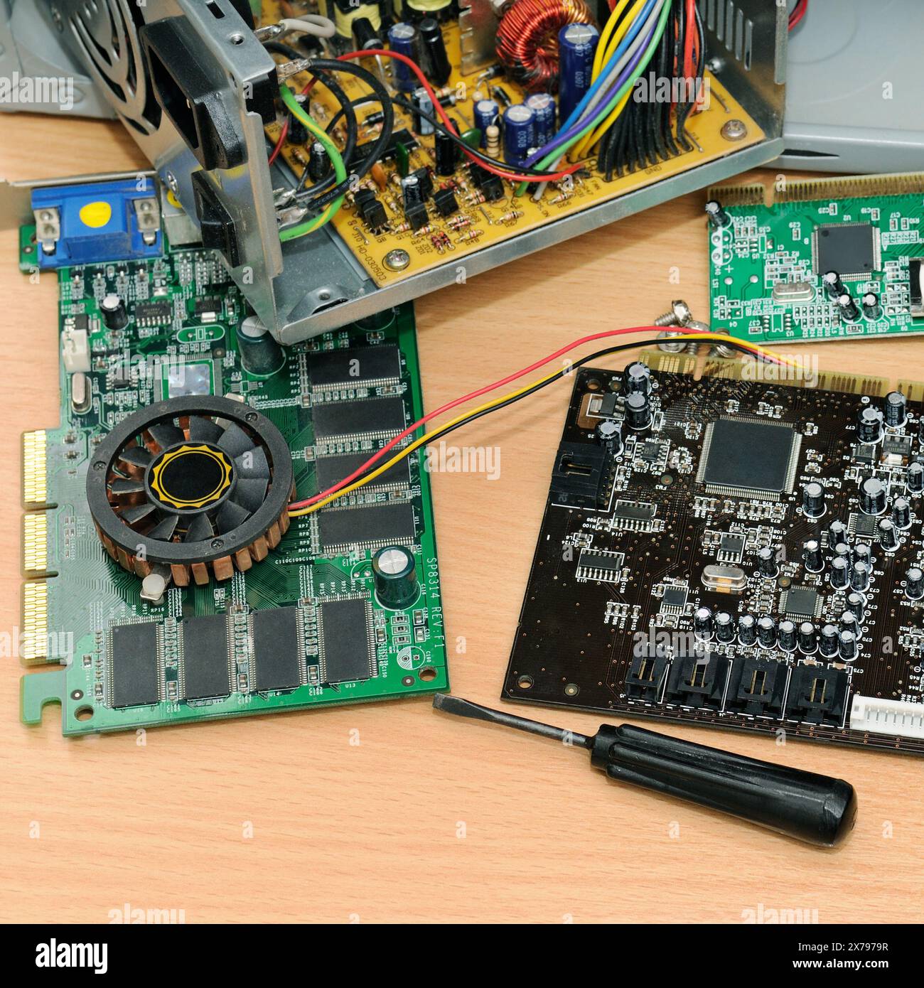 Disassembled computer on a desk Stock Photo - Alamy