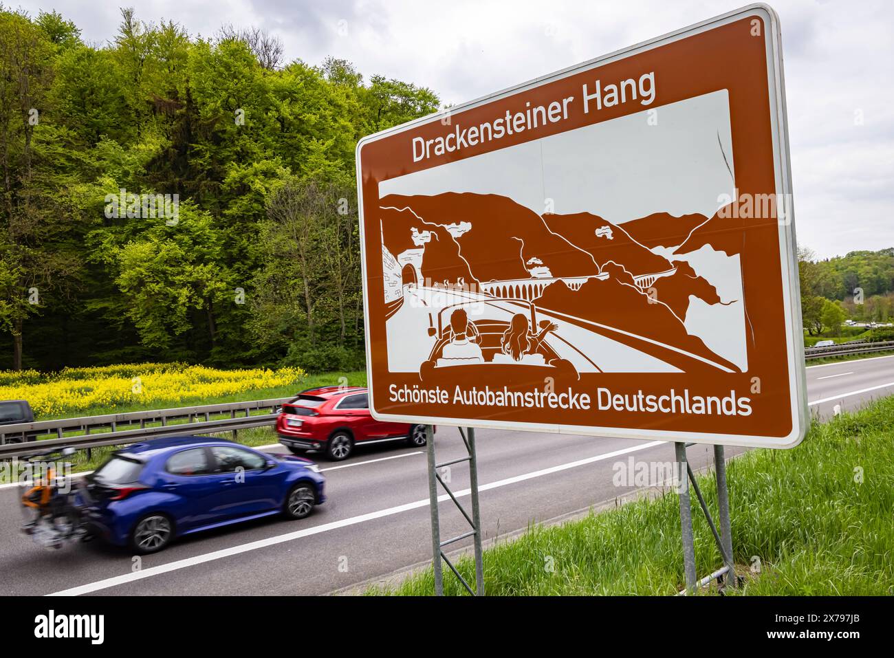 Touristische Unterrichtungstafel am Drackensteiner Hang, Autobahn A8 ...