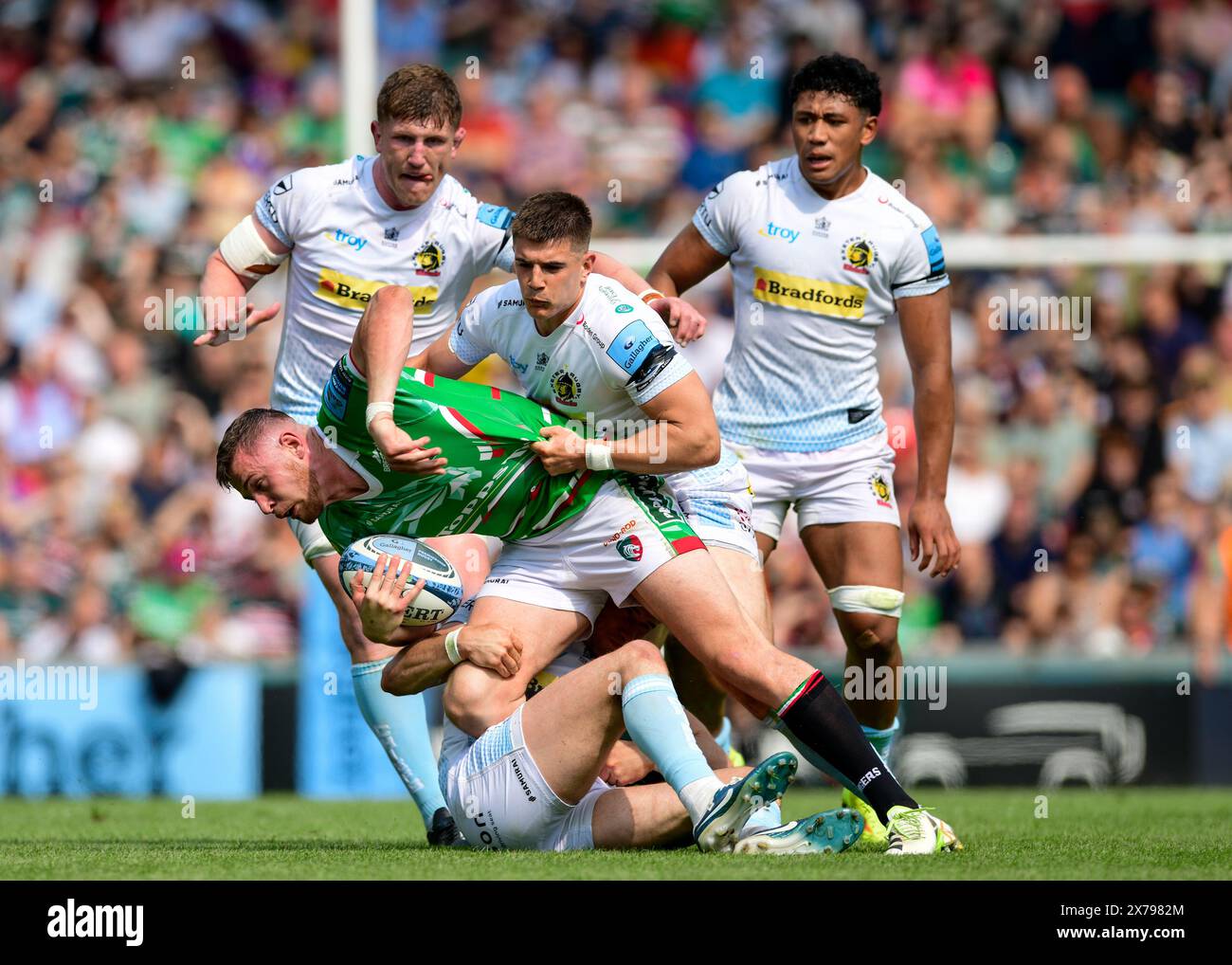 Leicester, UK. 18th May, 2024. Tigers attach with defence from Chiefs ...