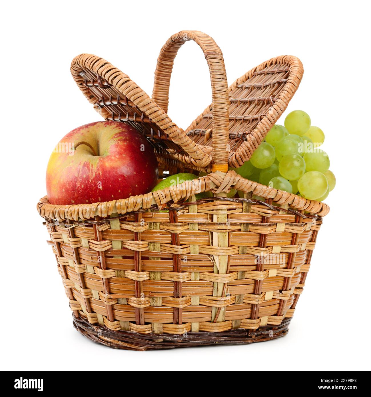 Wicker basket with fruits isolated on white Stock Photo - Alamy