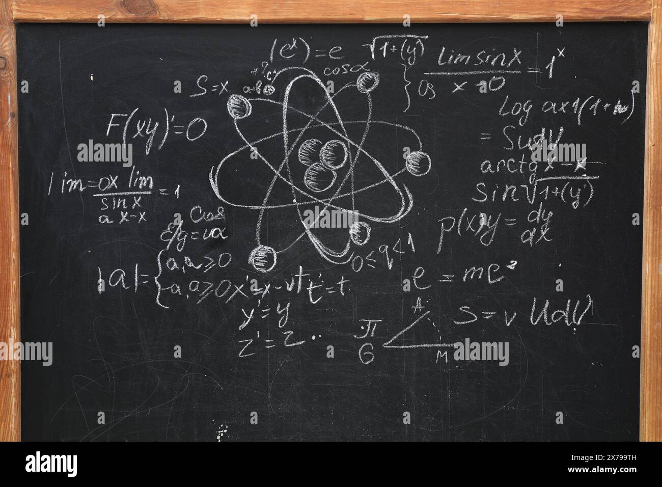 Many different physical formulas written with chalk on blackboard Stock ...