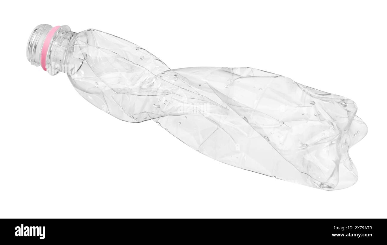 Crumpled disposable plastic bottle isolated on white Stock Photo - Alamy