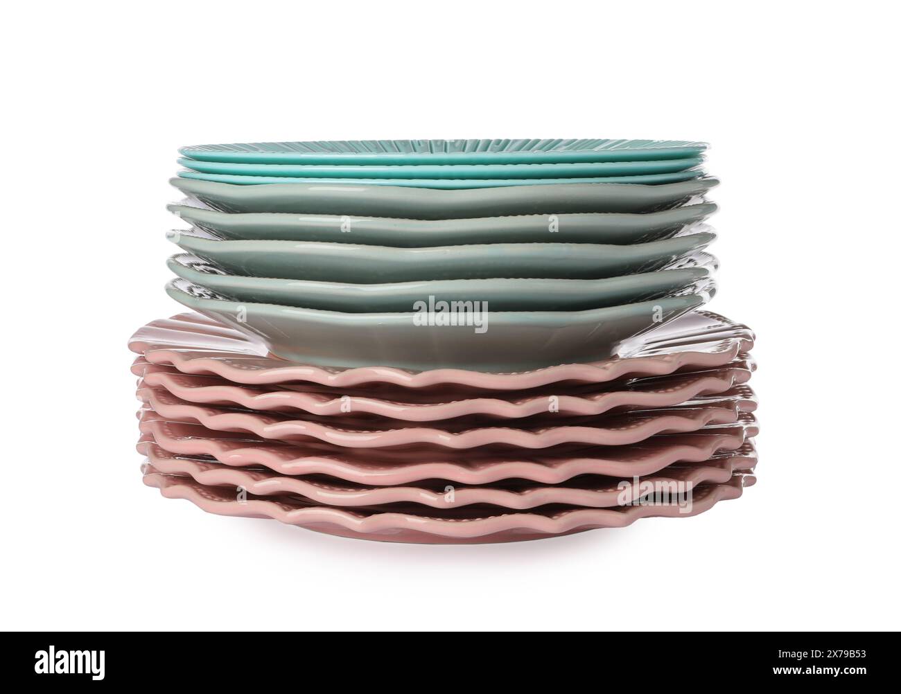 Stack of beautiful ceramic plates isolated on white Stock Photo - Alamy
