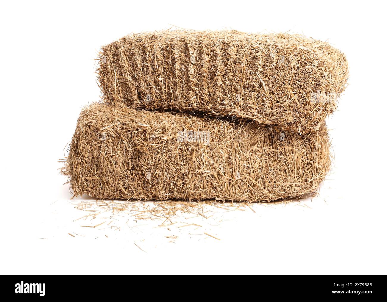 Bales of dried straw isolated on white Stock Photo - Alamy
