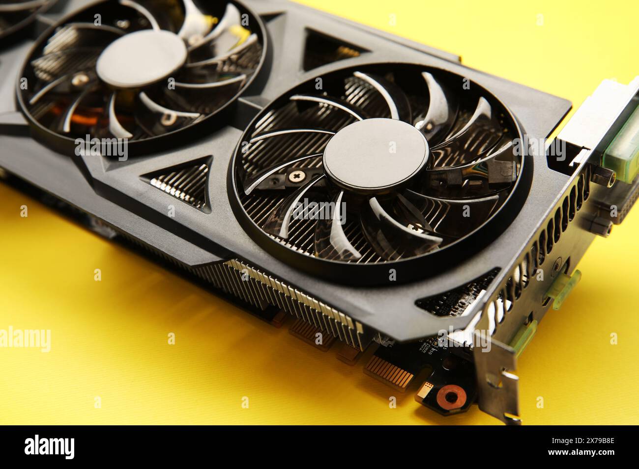One graphics card on yellow background, closeup Stock Photo - Alamy
