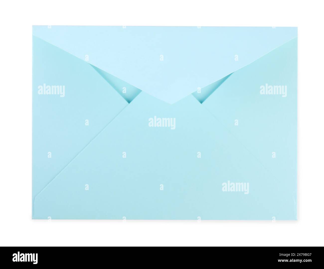 Open light blue letter envelope isolated on white, top view Stock Photo ...