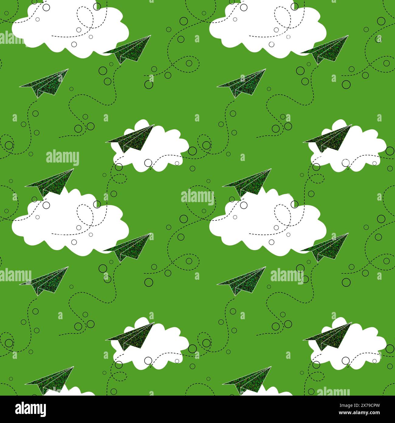 Cartoon summer print seamless paper airplane and clouds pattern for ...