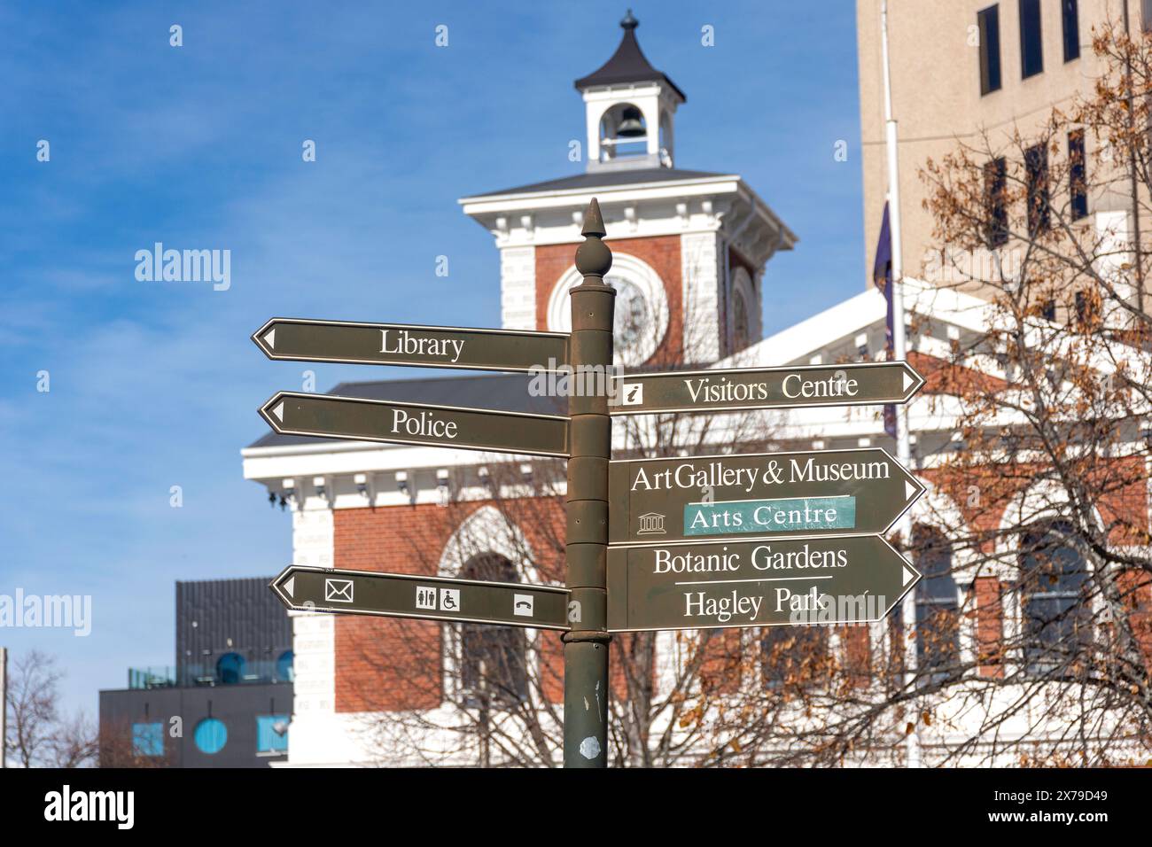 Local attractions and amenities fingerpost sign in Cathedral Square ...