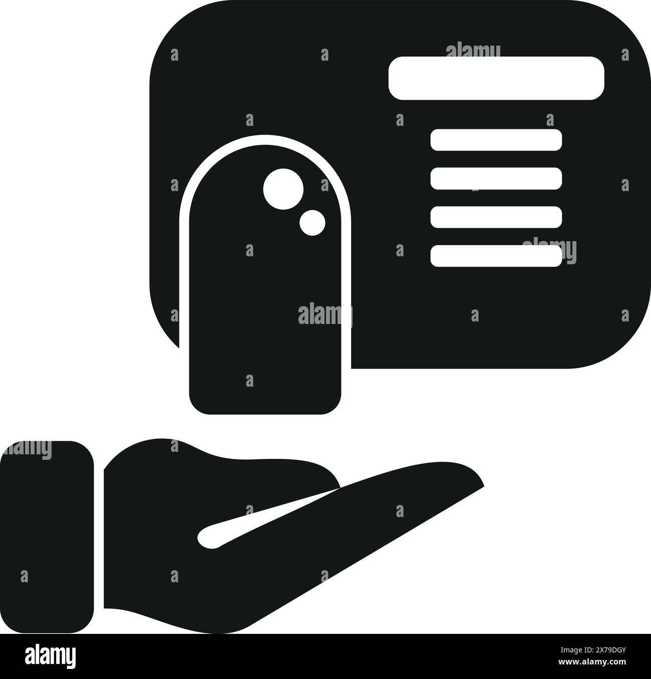 Vector icon of a hand presenting an identification badge, simple black ...