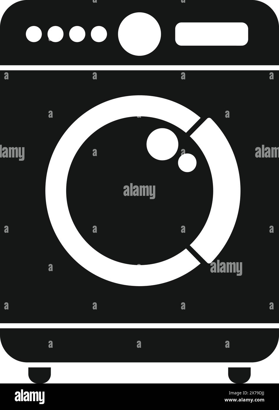 Black icon of a contemporary frontload washer isolated on a white ...