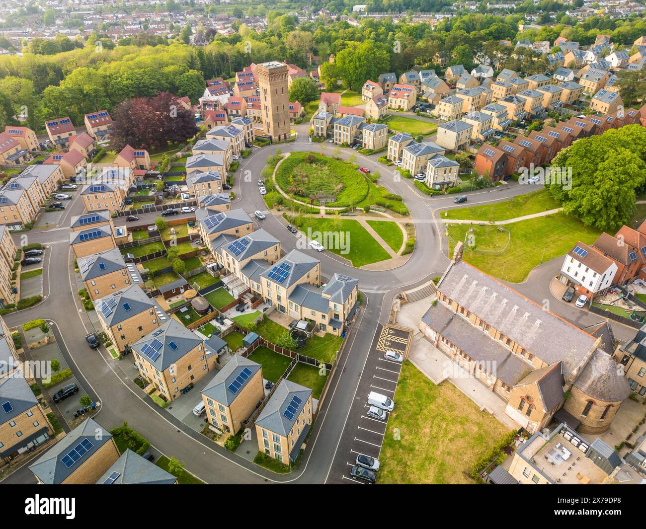 Aerial drone view of the Cane Hill area in Coulsdon, UK, with new ...