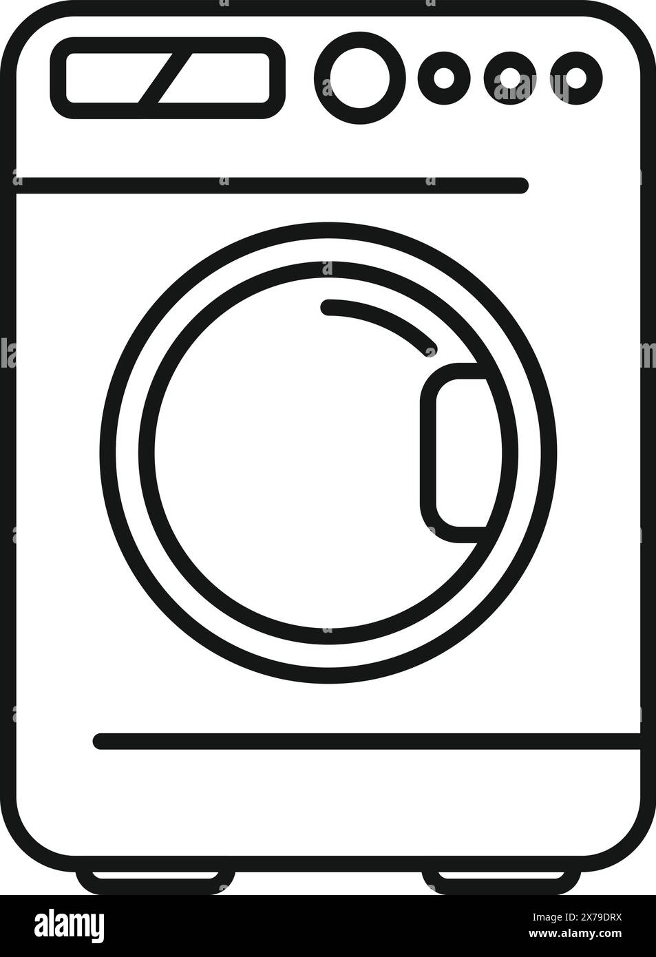 Black and white line drawing of a modern frontloading washer, suitable ...