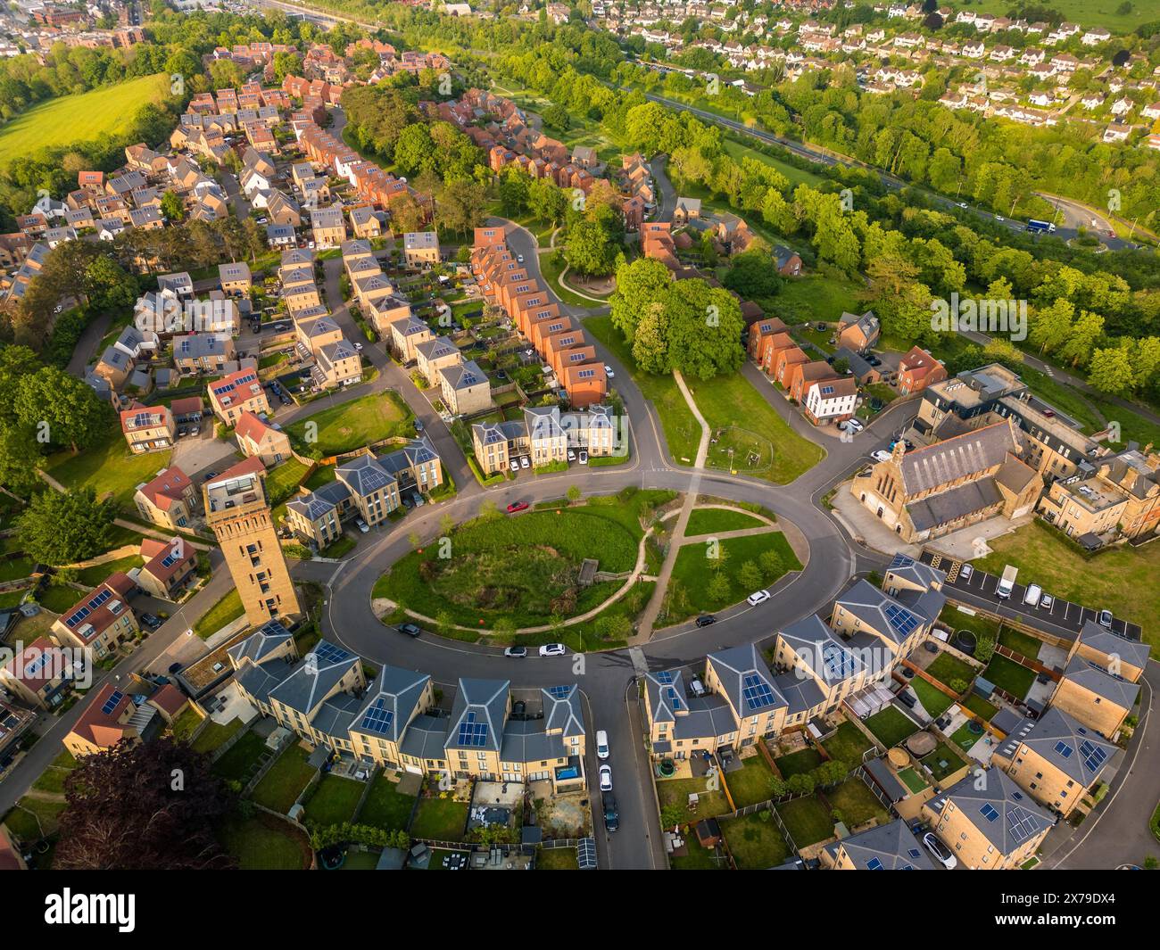 Aerial drone view of the Cane Hill area in Coulsdon, UK, with new ...