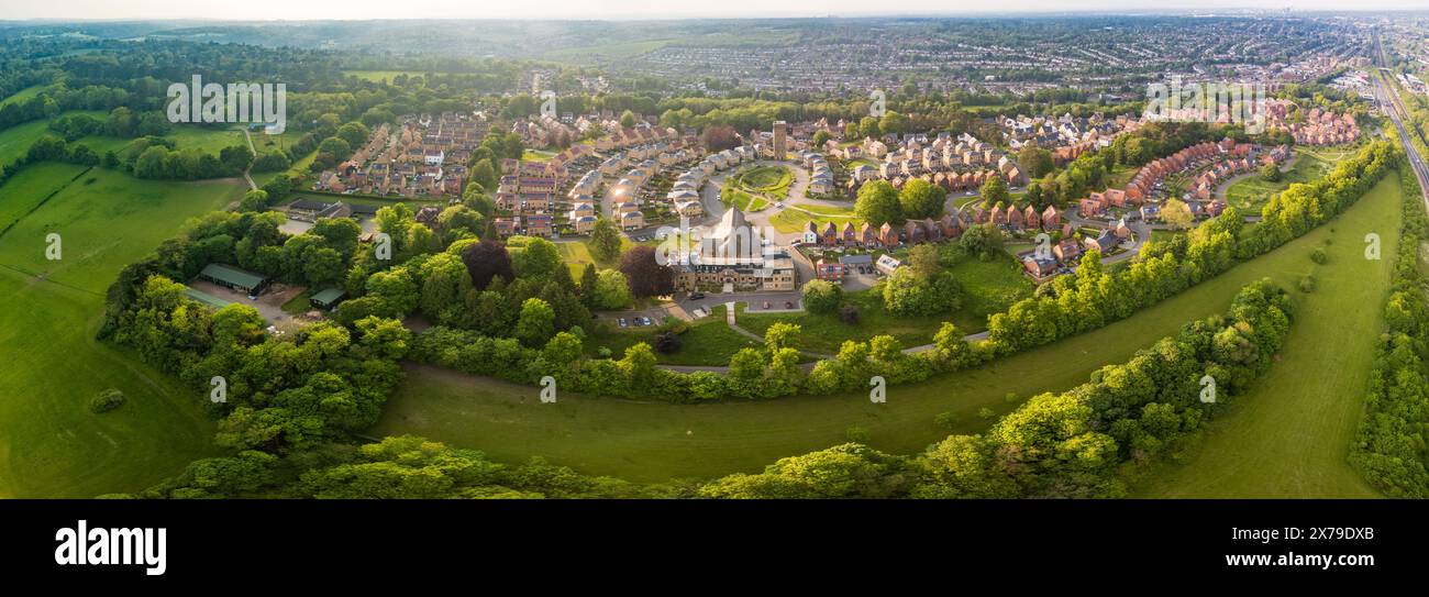 Aerial drone view of the Cane Hill area in Coulsdon, UK, with new ...