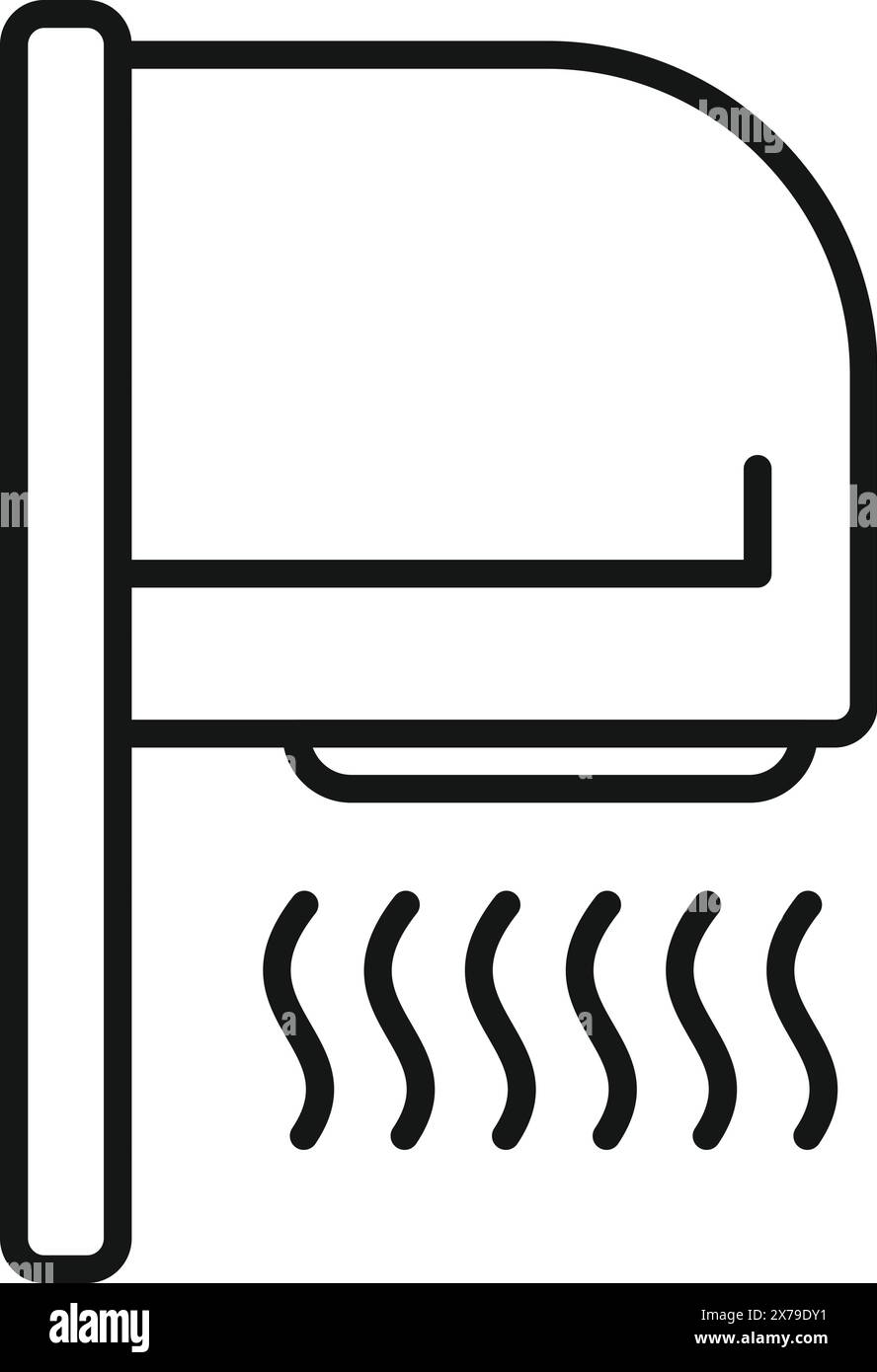 Simplified black and white line drawing of a modern wallmounted heater ...