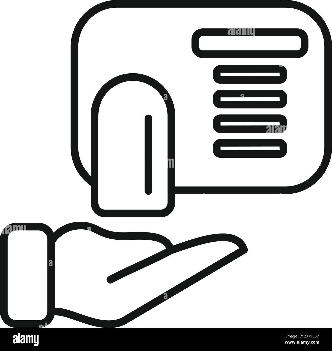 Line art icon of a hand holding a document, depicting file sharing or ...