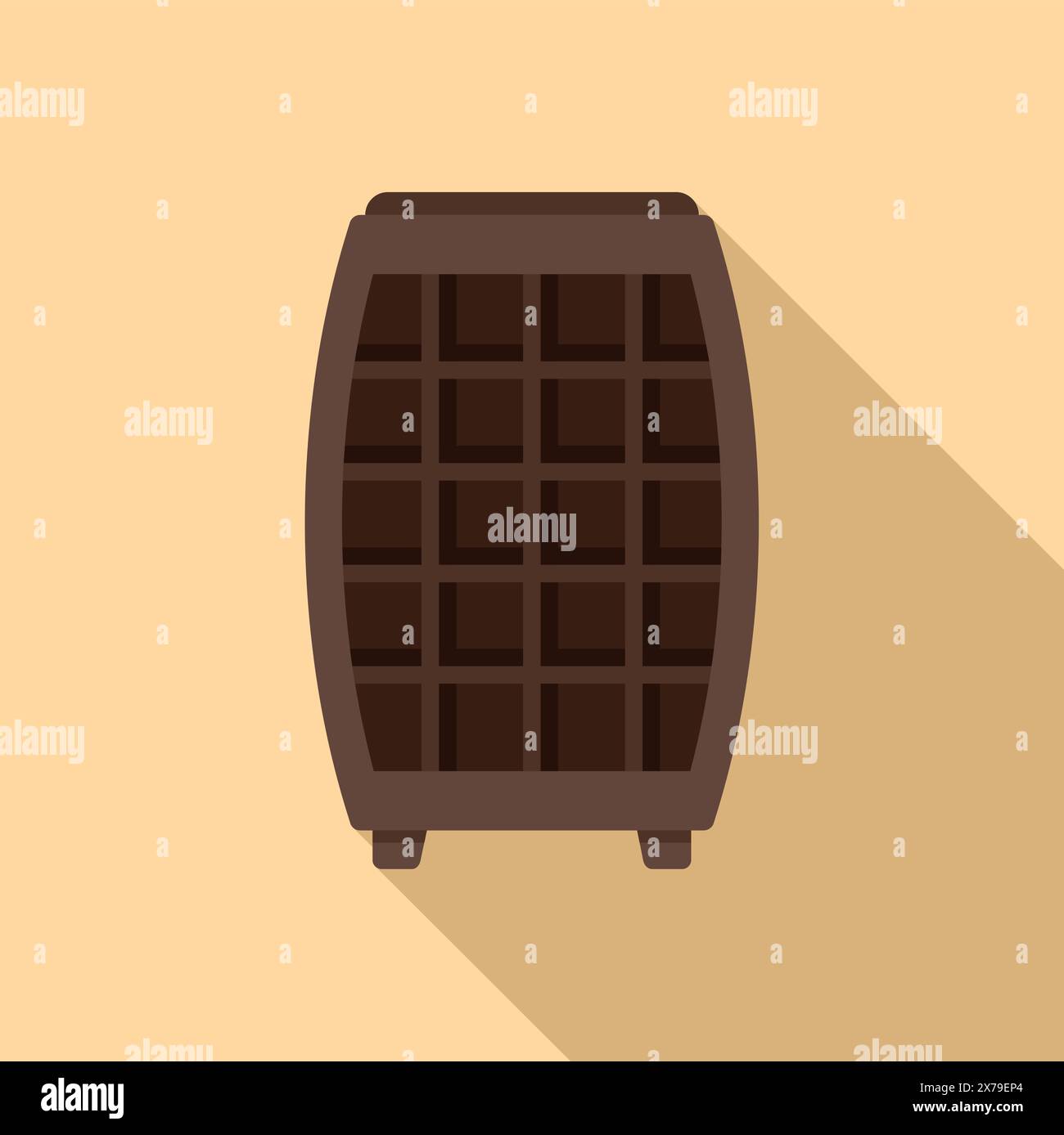 Flat design of a chocolate bar icon with shadows on a beige background ...