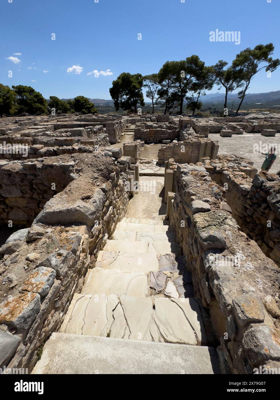 View of narrow staircase former corridor in between building complex ...