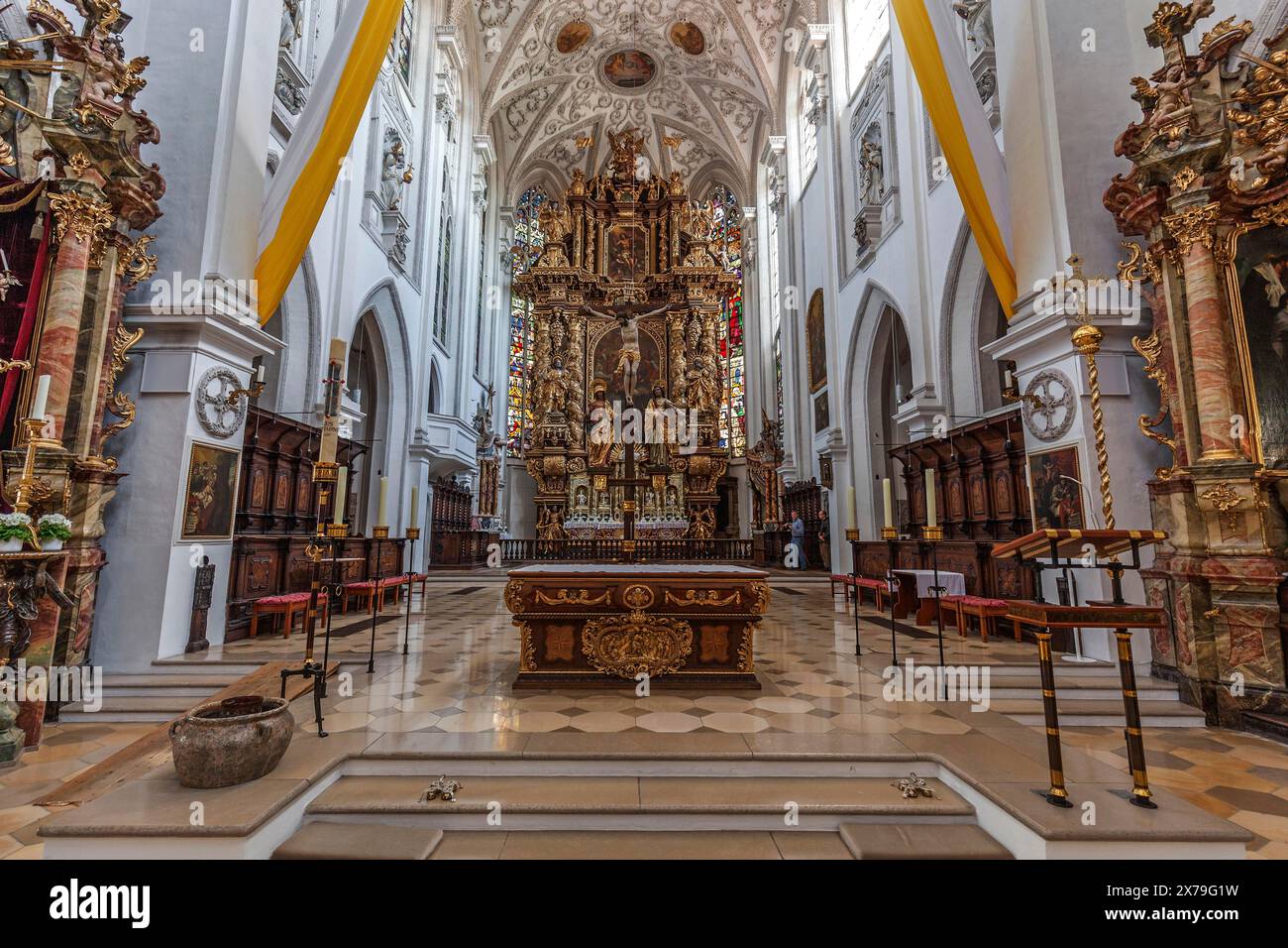 Interior and altar of the parish church of the Assumption of the Virgin ...