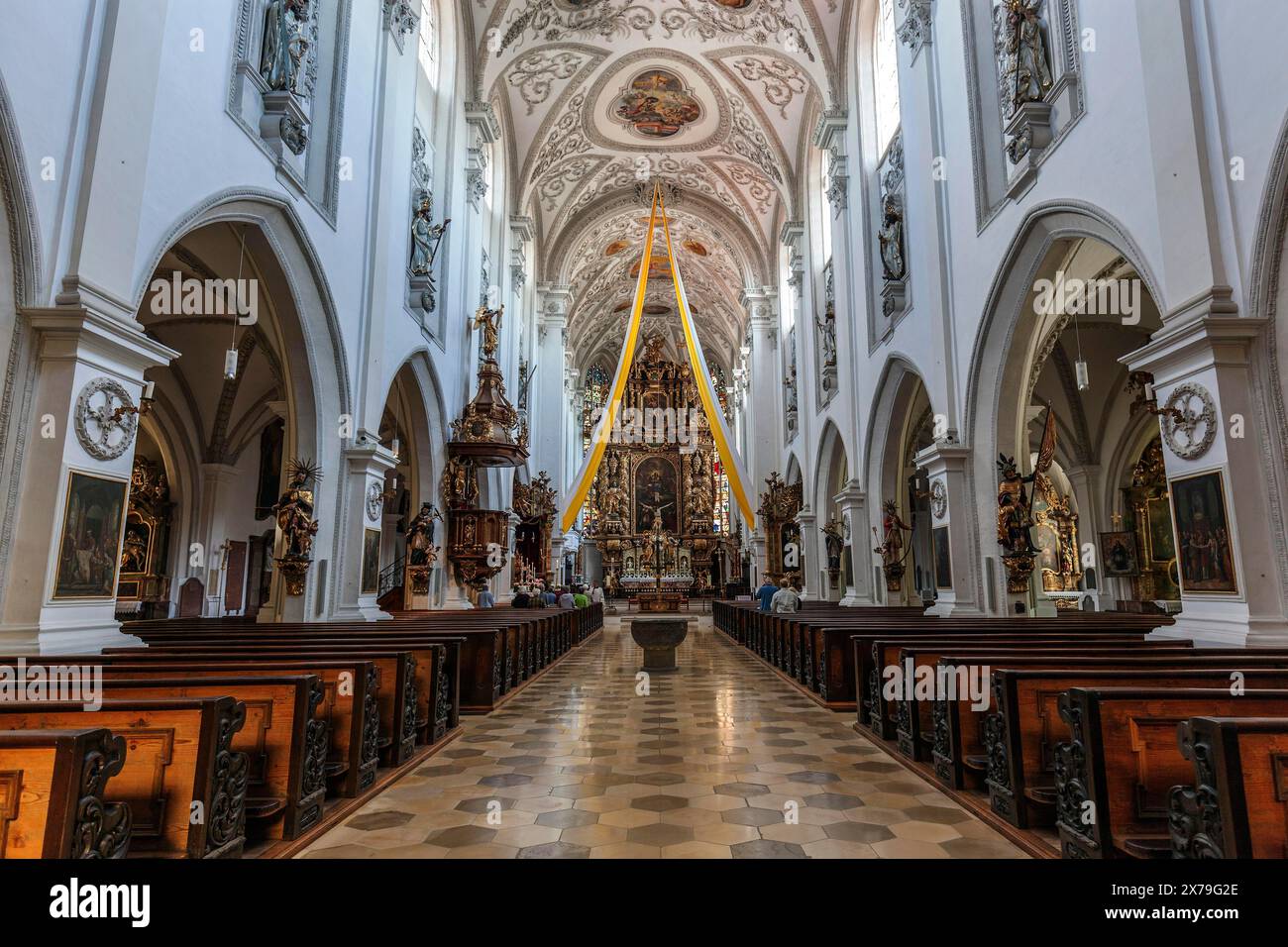 Interior and altar of the parish church of the Assumption of the Virgin ...