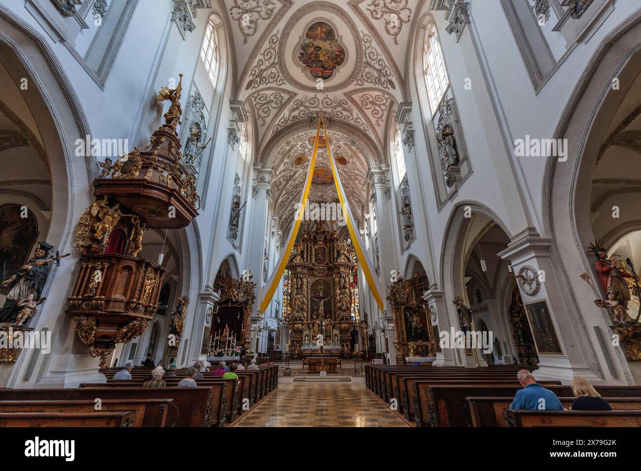 Interior and altar of the parish church of the Assumption of the Virgin ...