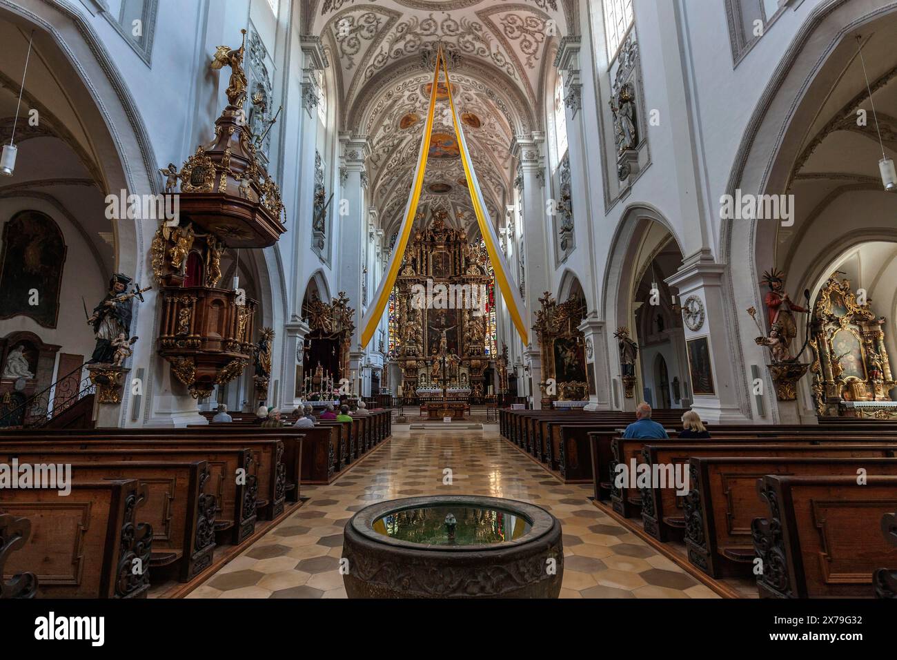Interior and altar of the parish church of the Assumption of the Virgin ...
