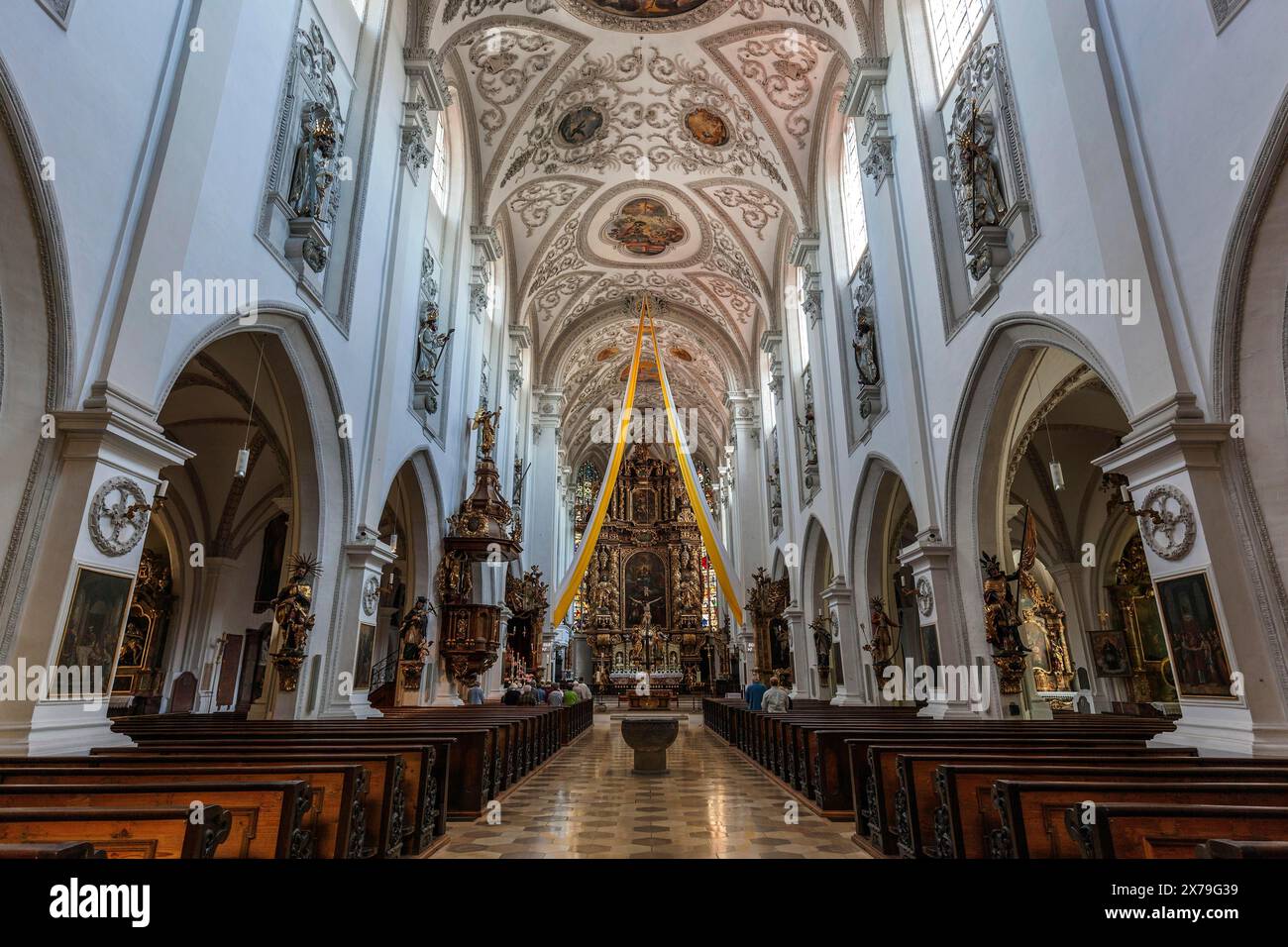 Interior and altar of the parish church of the Assumption of the Virgin ...