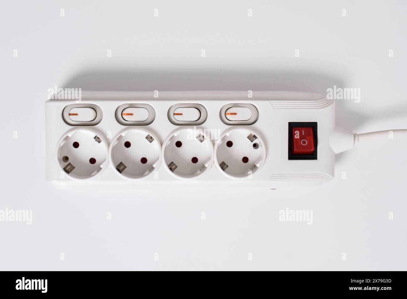 White Electrical plug in outlet socket at home isolated on white ...