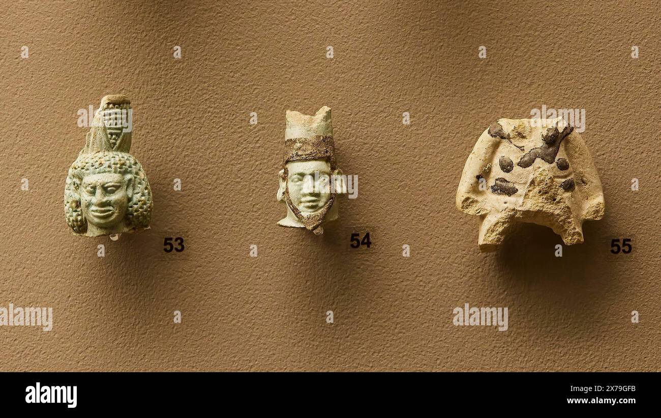 Eastern Greek or Rhodian workshop, Three ancient stone masks in detail ...