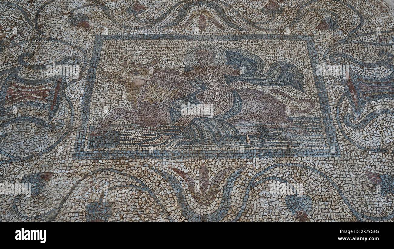 Ancient floor mosaic depicting the abduction of Europa by Zeus in the ...