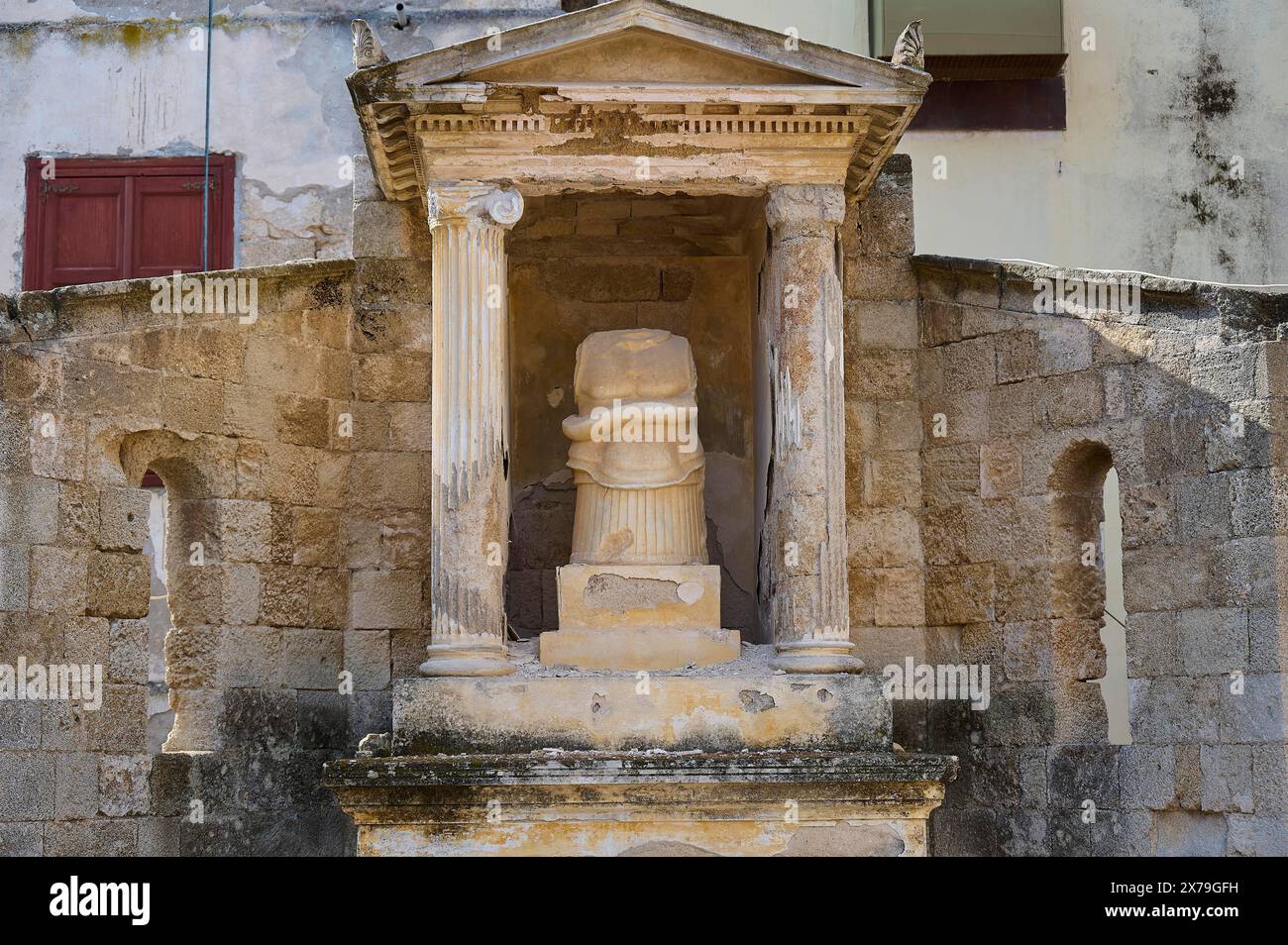 Doric columns at a historical site, temple pediment, sculpture with ...