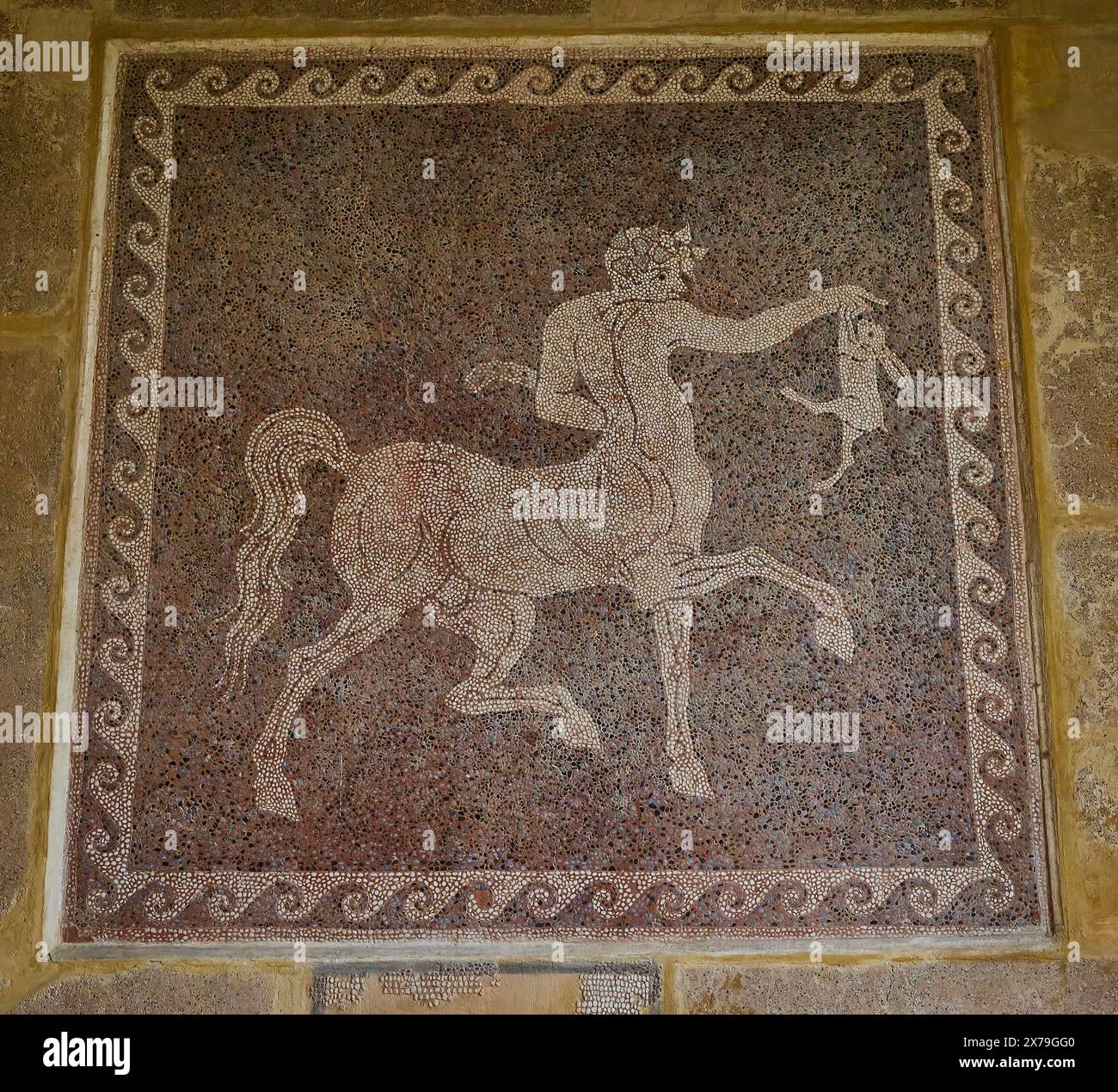 Ancient floor mosaic with a depiction of a centaur, complex stone ...
