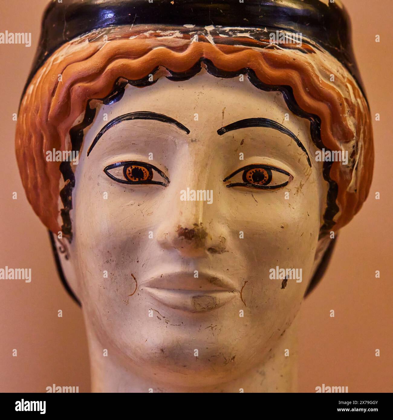 Attic vase in the shape of a woman's head, Midas, A painted ceramic ...
