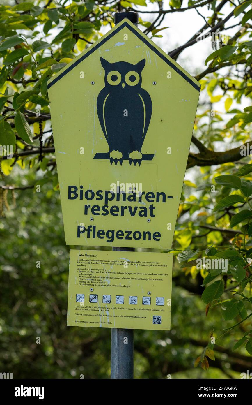 Sign, biosphere reserve maintenance zone, Boizenburg, Mecklenburg ...
