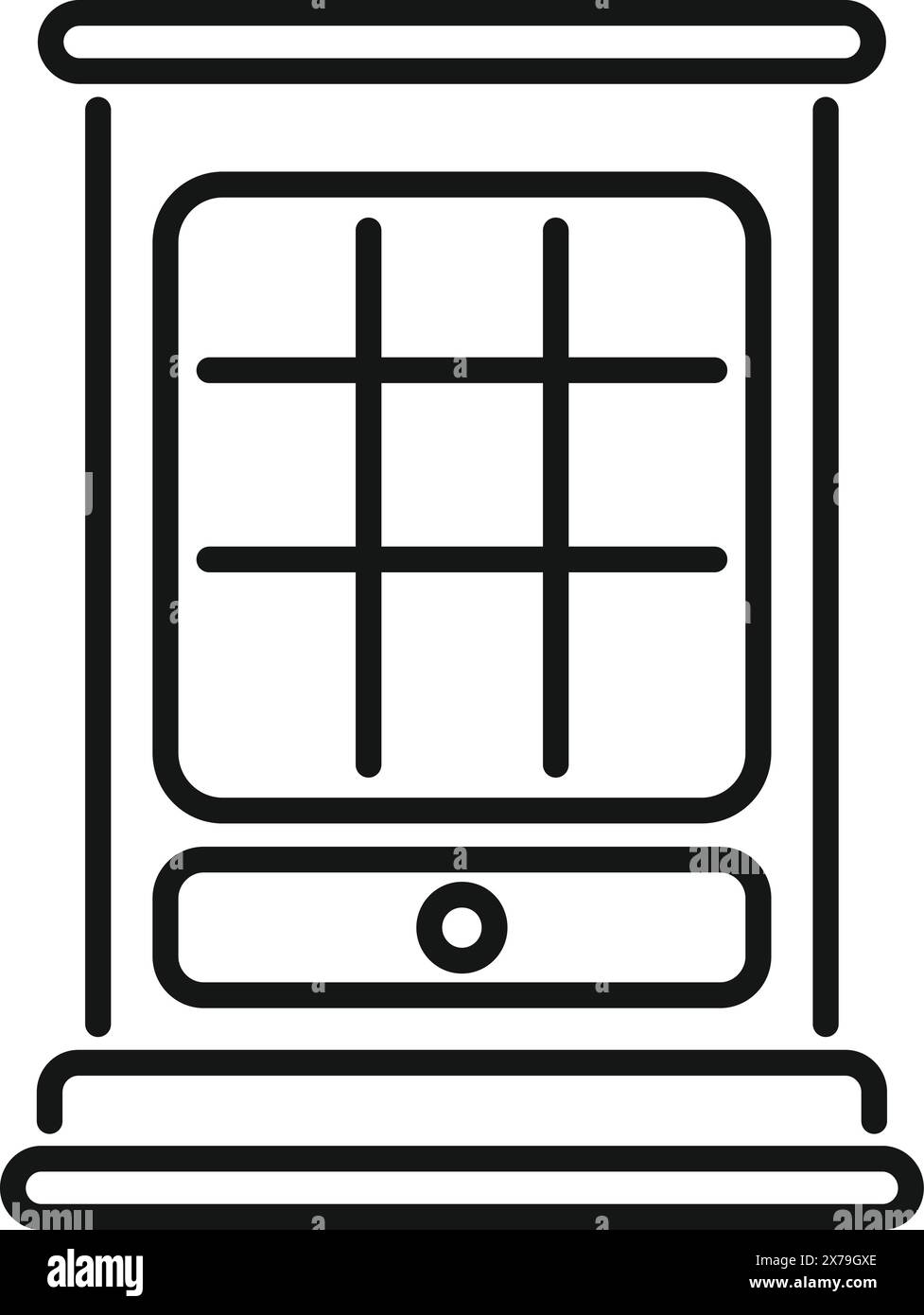 Black line vector icon illustrating a classic window with shutters and ...