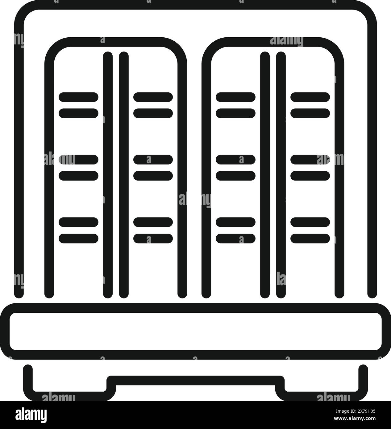 Minimalist black and white vector bookshelf line icon design for modern ...