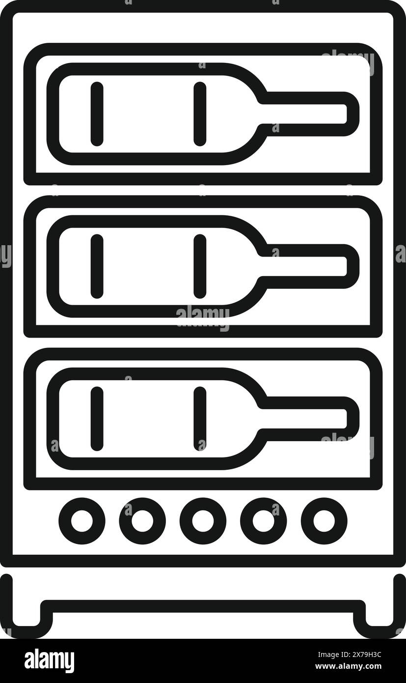 Simple outline vector icon representing a wine cooler with bottles ...