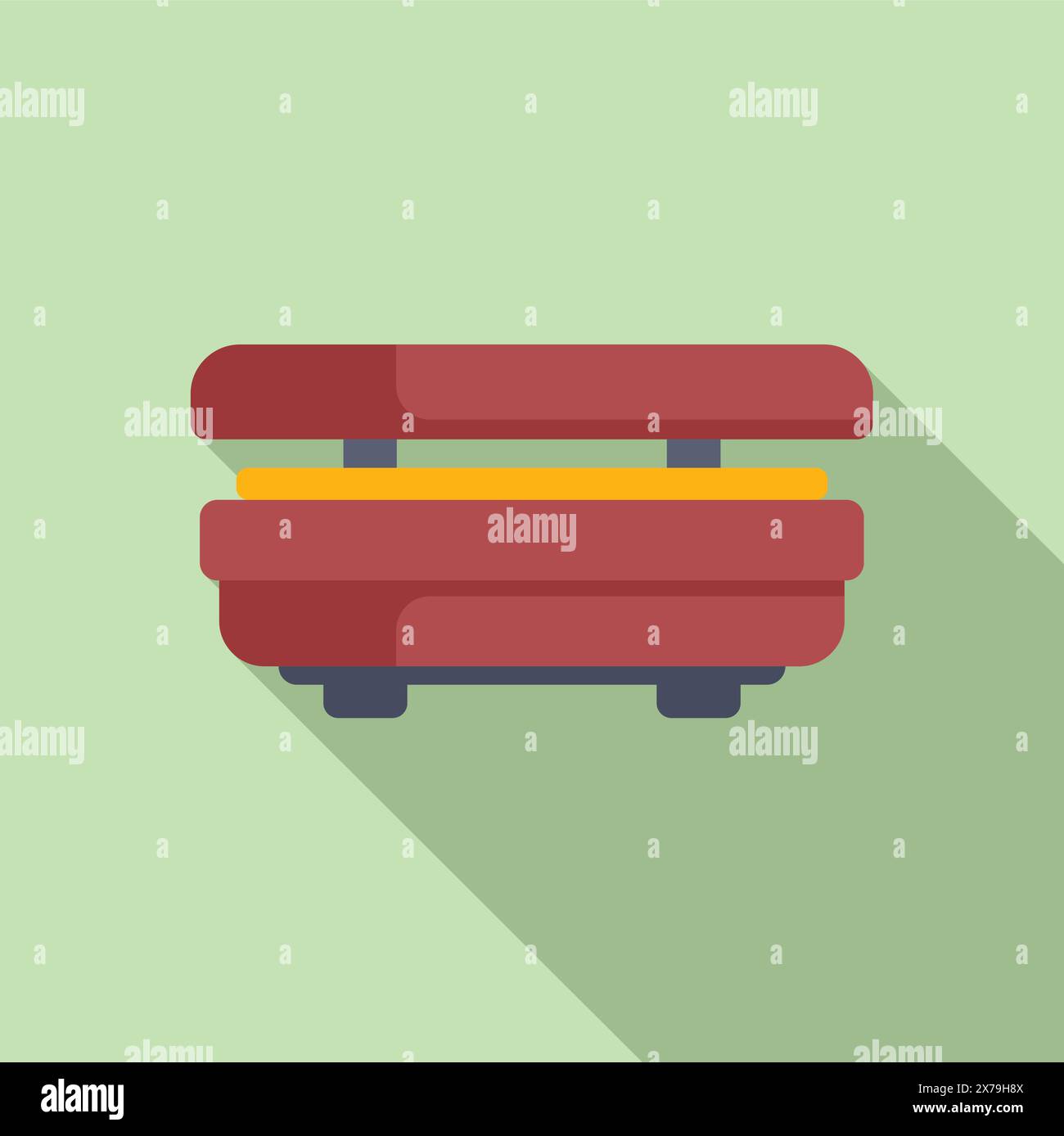 Minimalist flat design of a closed red panini press on a subtle green ...