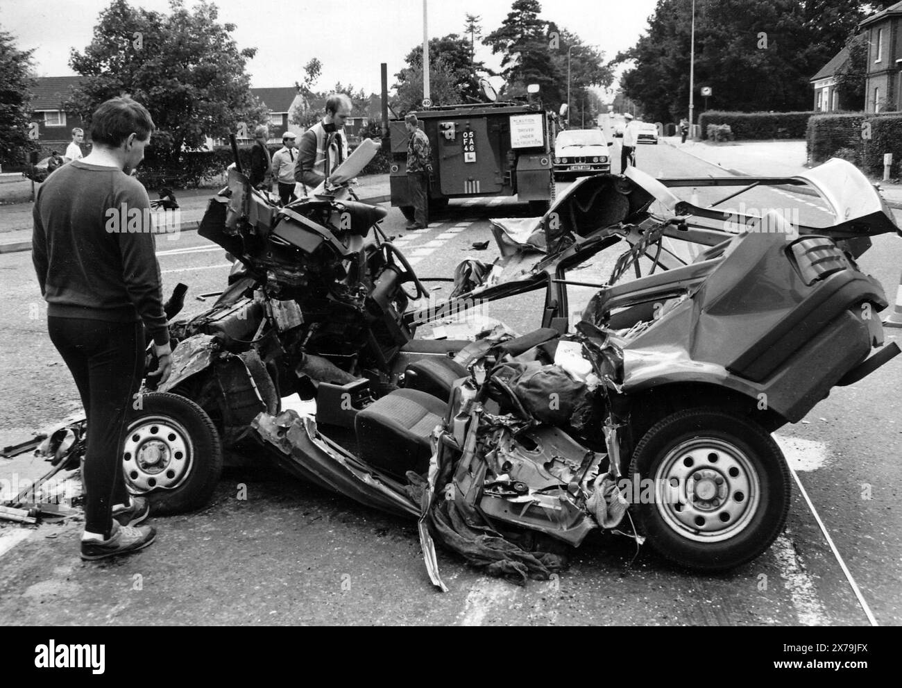 THE SMASHED UP FORD ESCORT AFTER A COLLISION WITH AN ARMEY PERSONNEL ...
