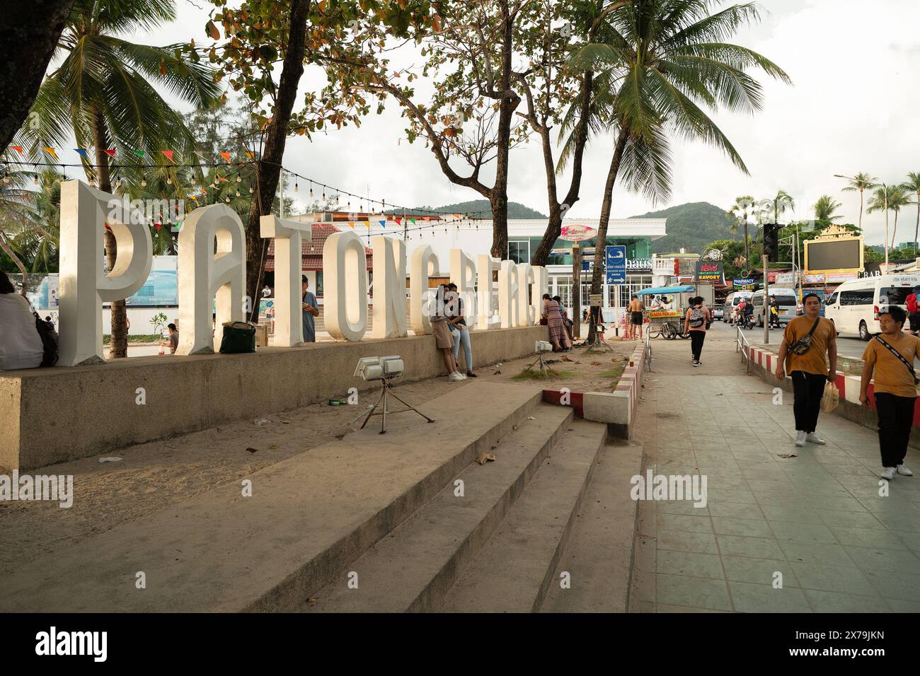 PHUKET, THAILAND - MAY 04, 2023: street level view of Patong Beach sign ...