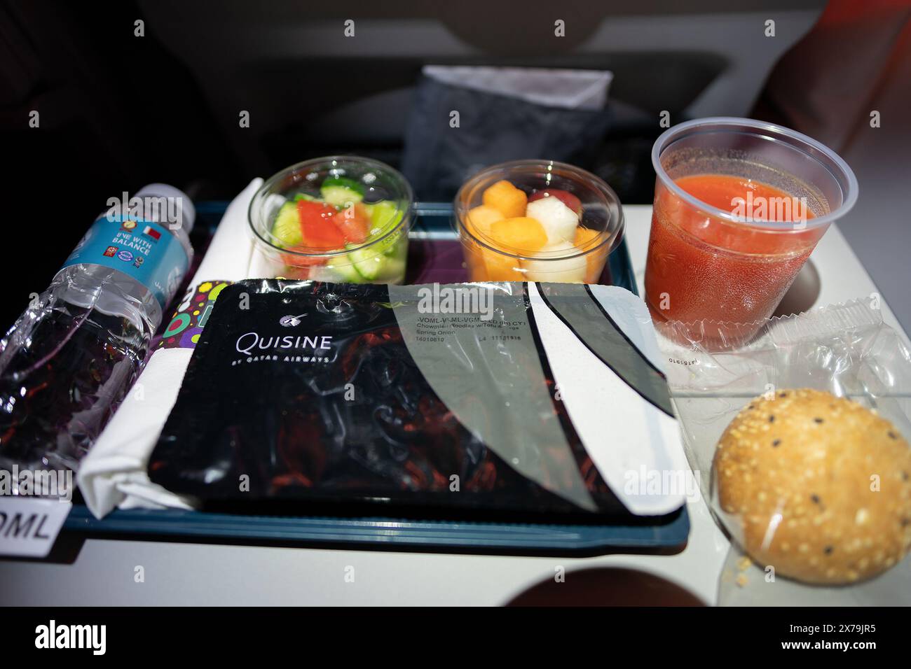 DOHA, QATAR - OCTOBER 13, 2023: an on-board meal served in economy ...