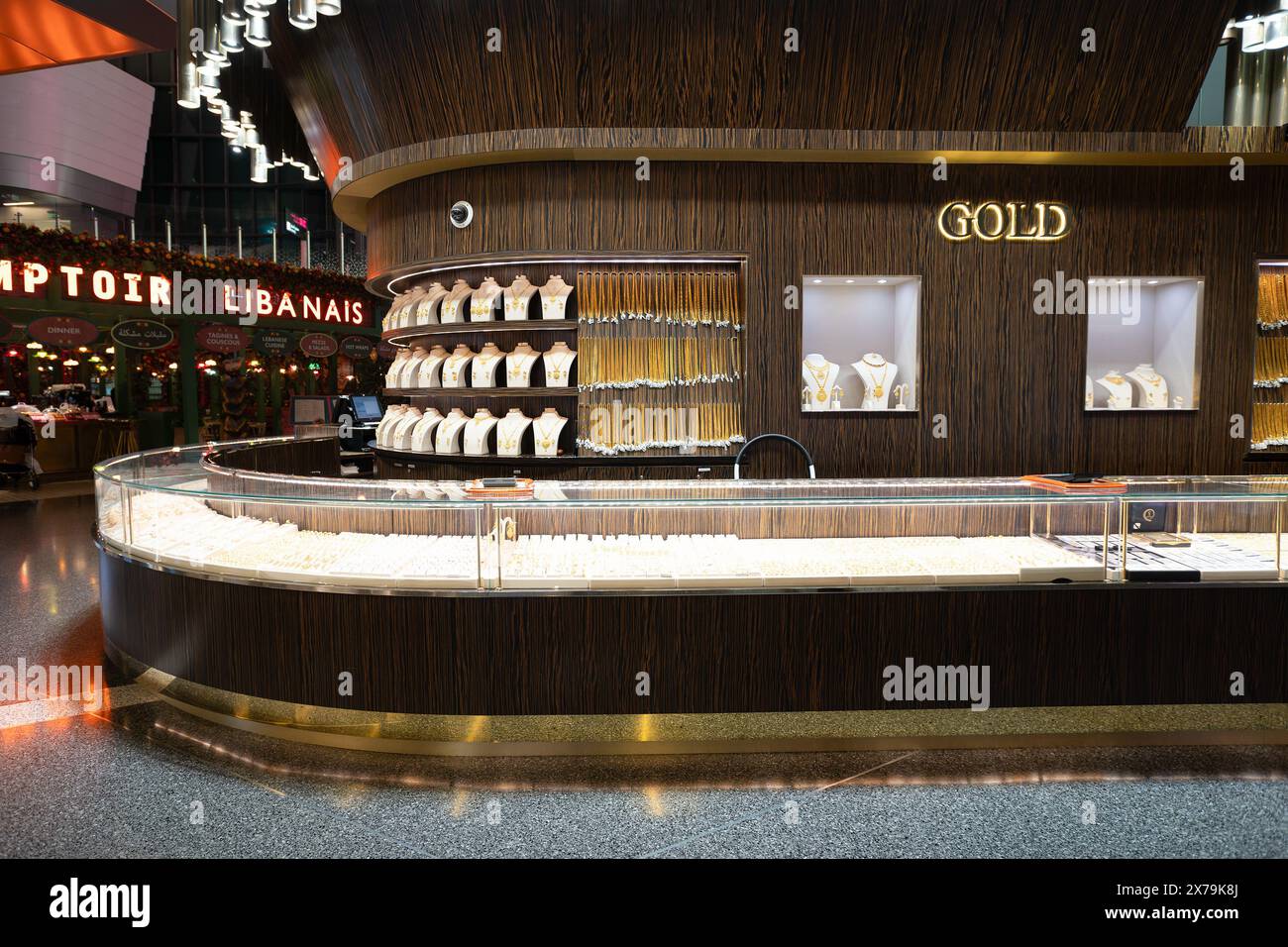 DOHA, QATAR - OCTOBER 13, 2023: various jewellery for sale at Gold ...