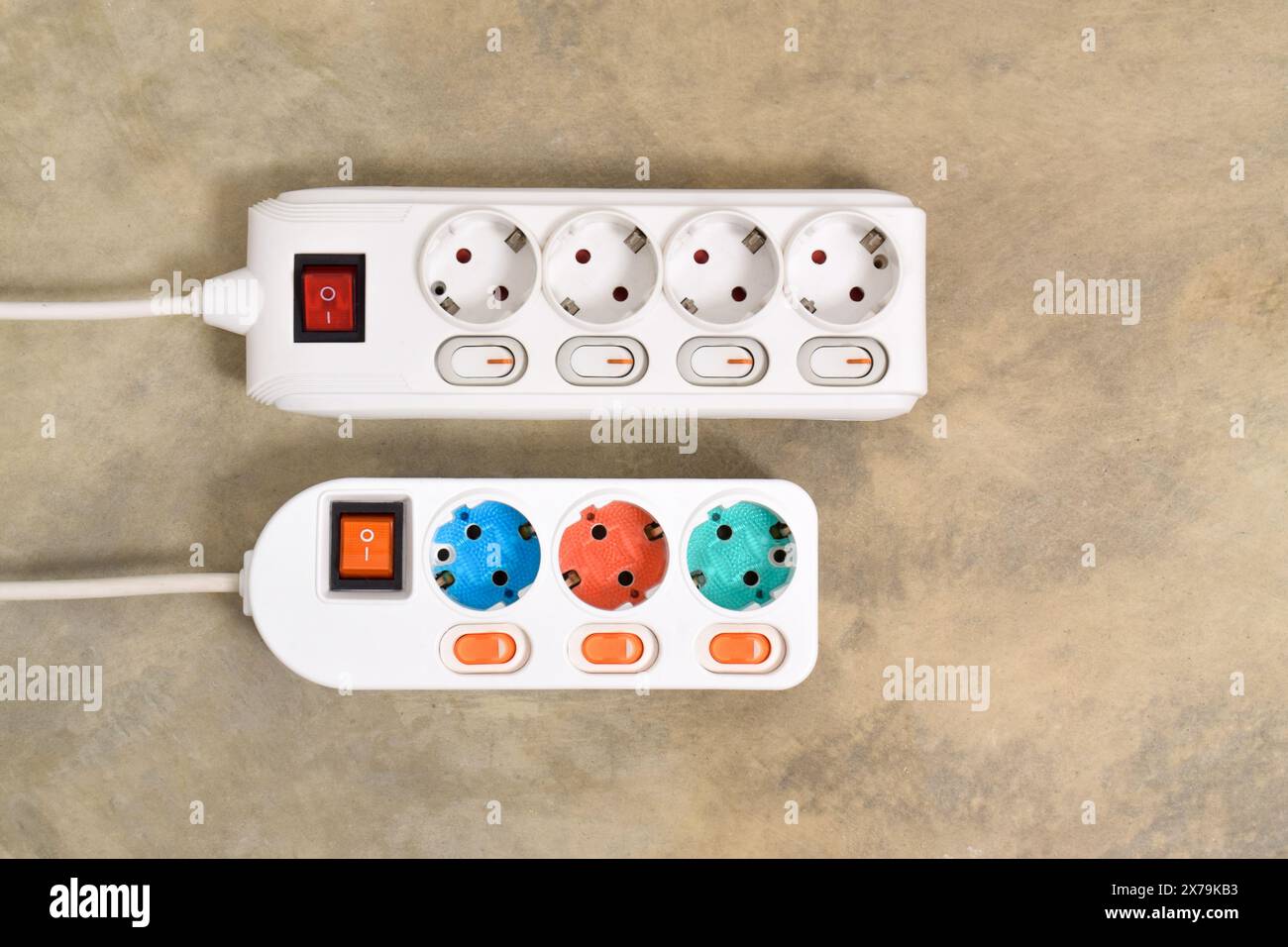 White Electrical plug in outlet socket at home, Power strip extension ...