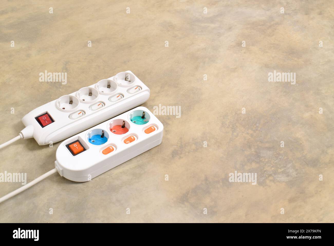 White Electrical plug in outlet socket at home, Power strip extension ...